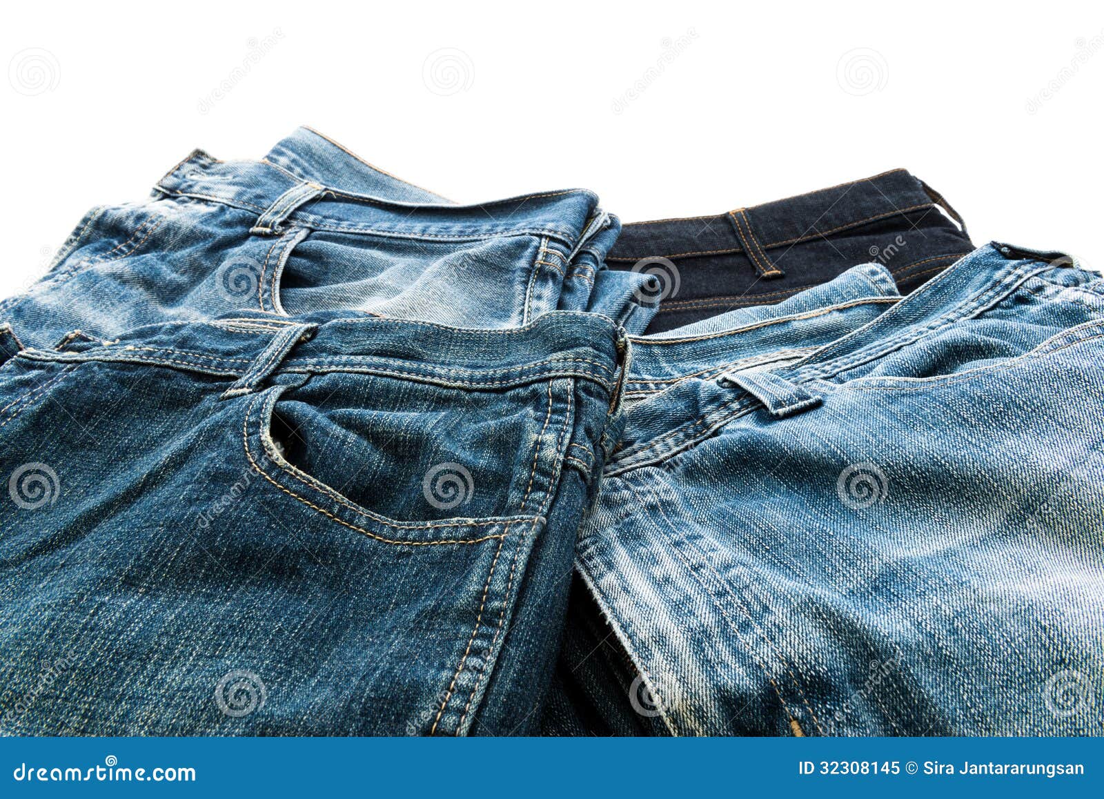 Stack of Jeans Isolated on White Background Stock Image - Image of ...