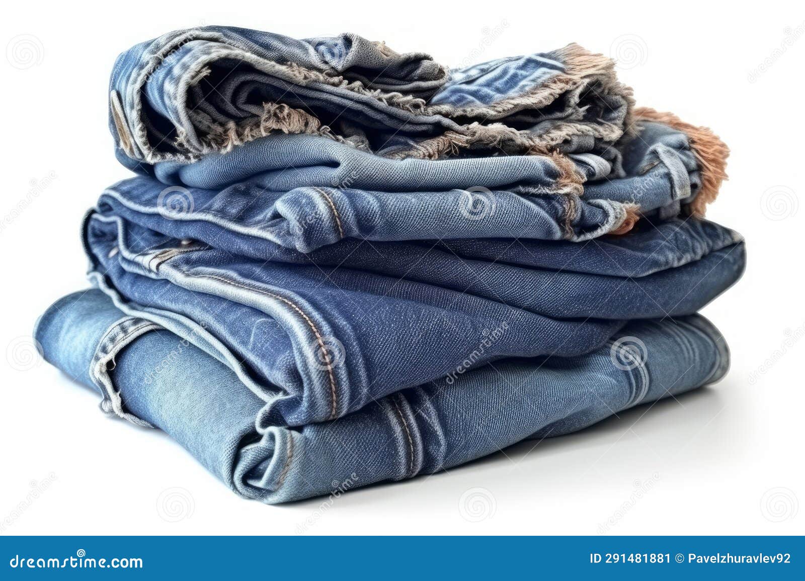 Stack of Jeans Isolated on White Background. Clipping Path Included ...