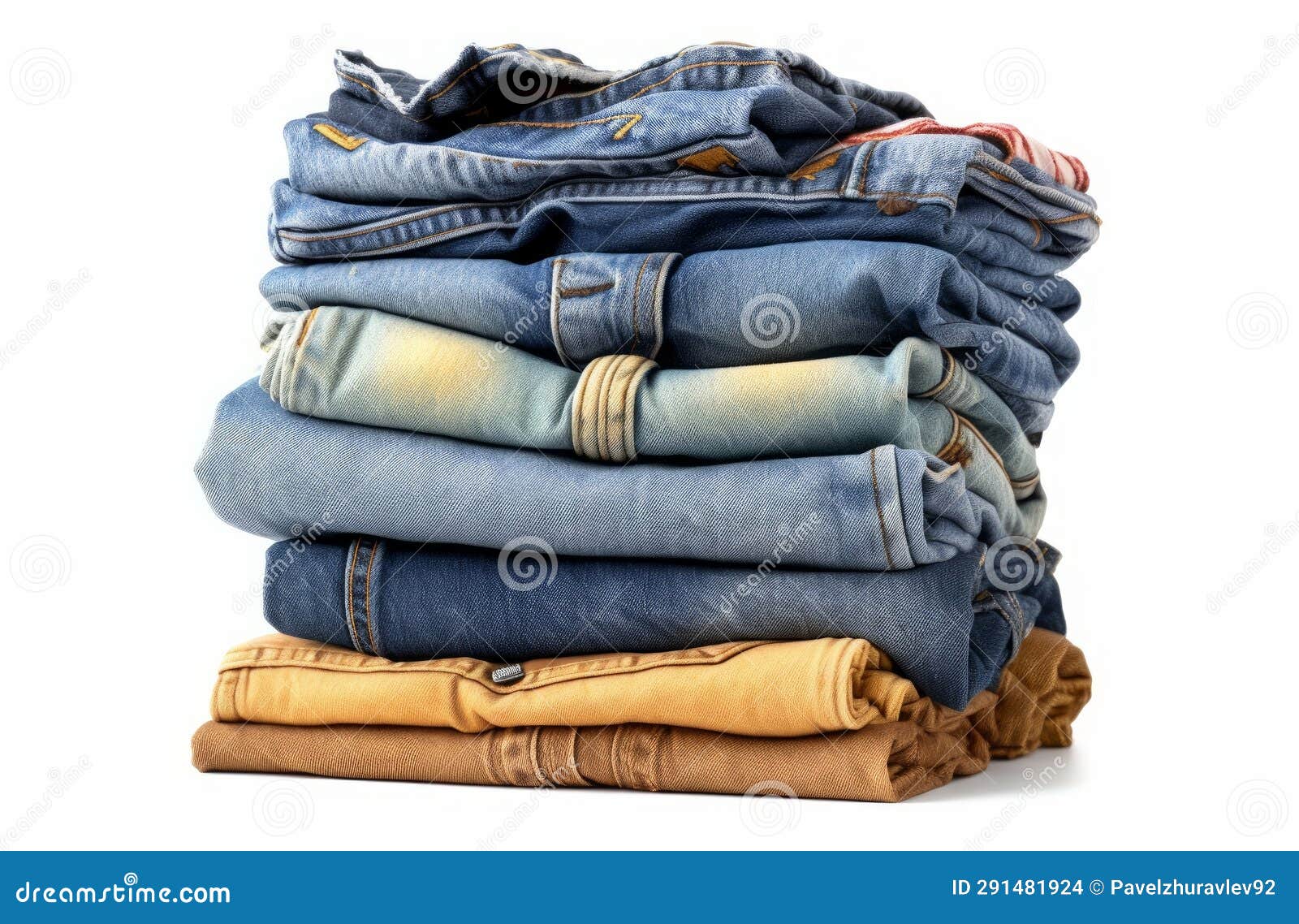Stack of Jeans Isolated on White Background. Clipping Path Included ...