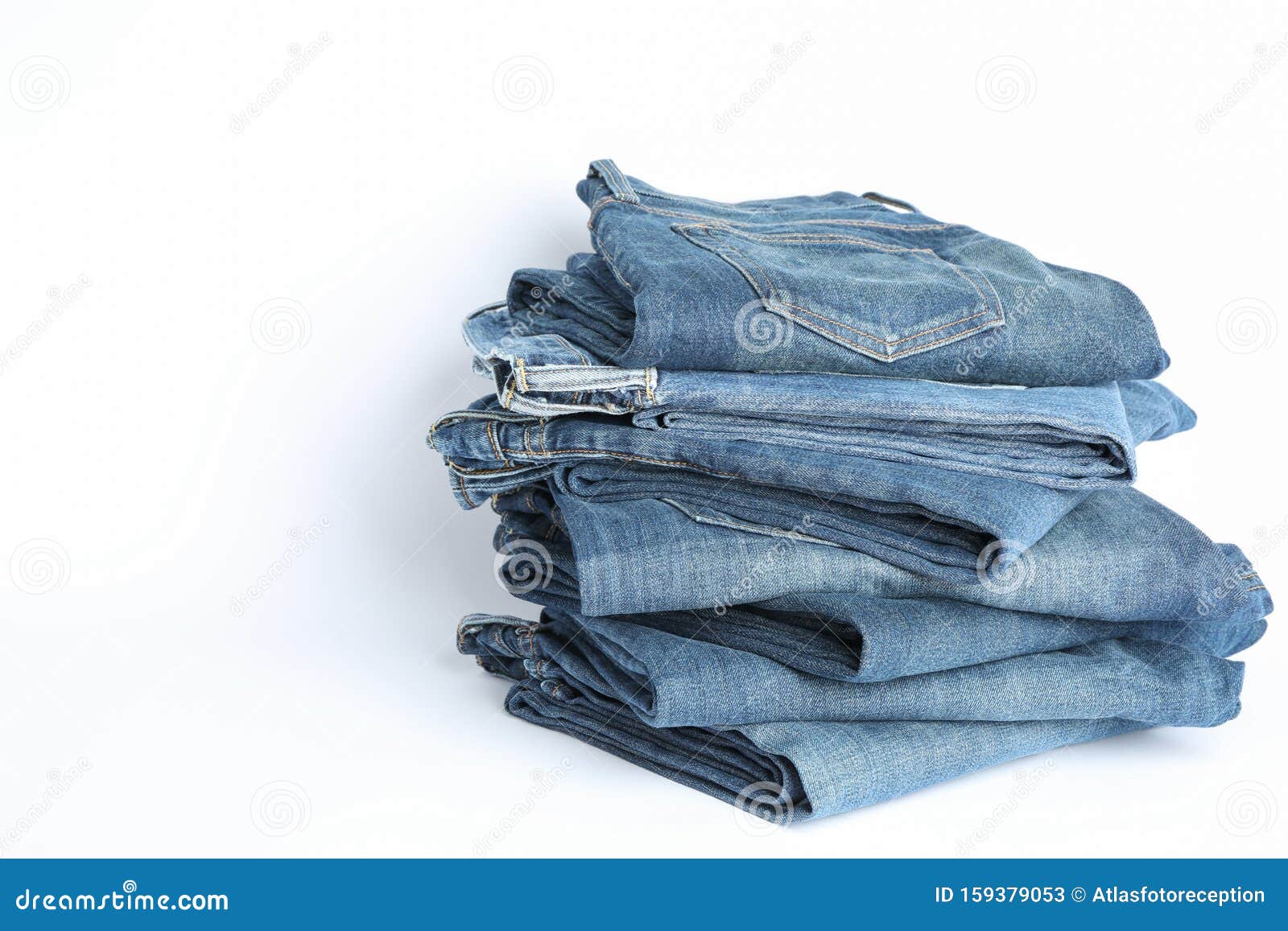 Stack of Jeans Pants on White Background Stock Image - Image of cotton ...