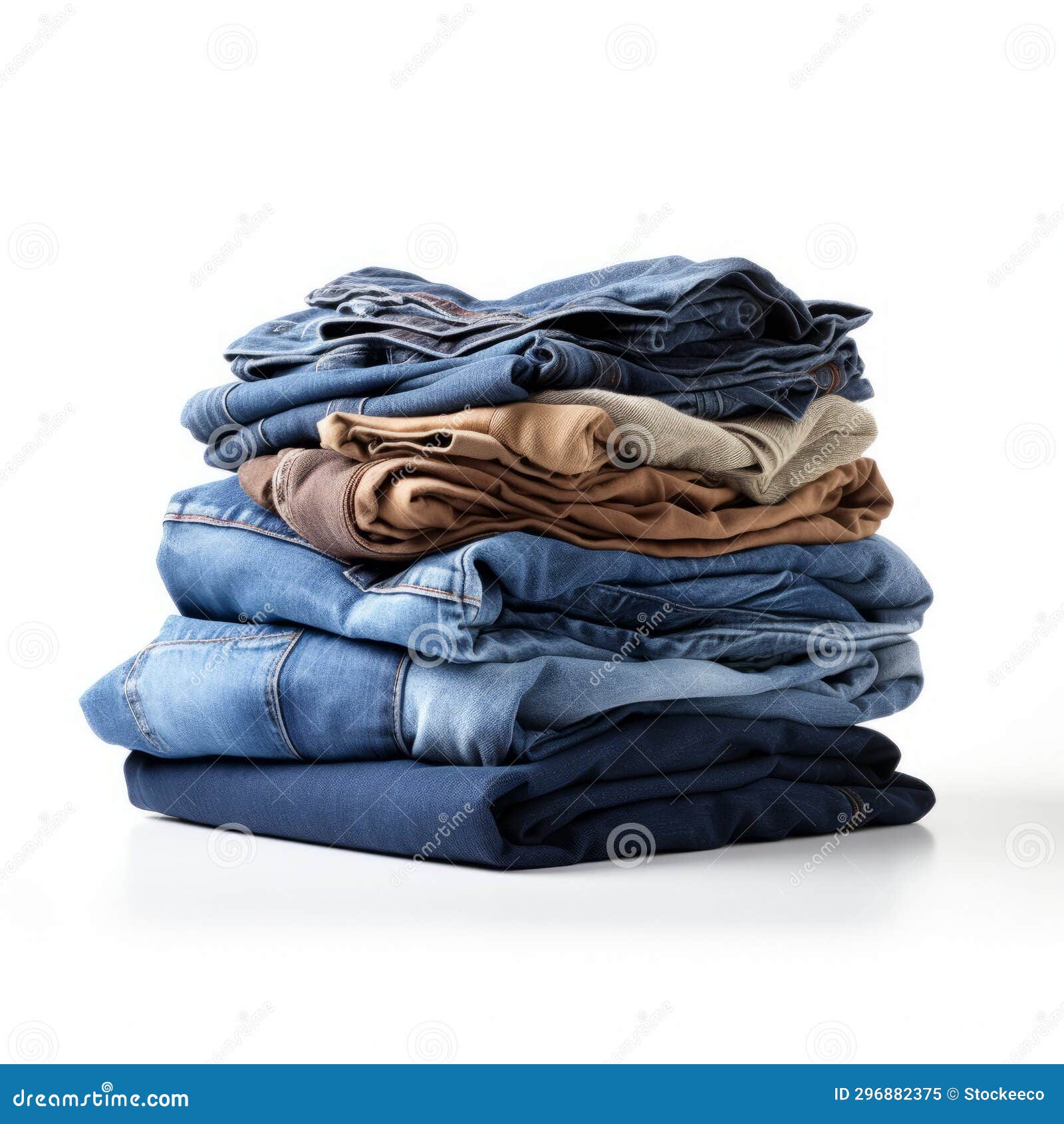 Stack of Jeans on White Table Stock Illustration - Illustration of ...