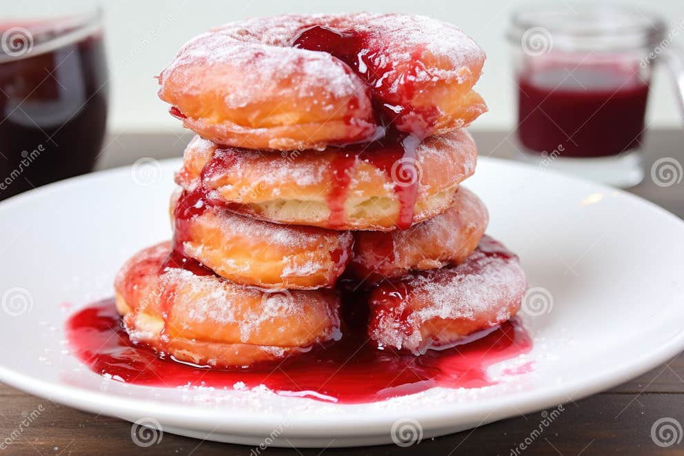 Stack of Jelly-filled Donuts on a White Plate Stock Photo - Image of ...
