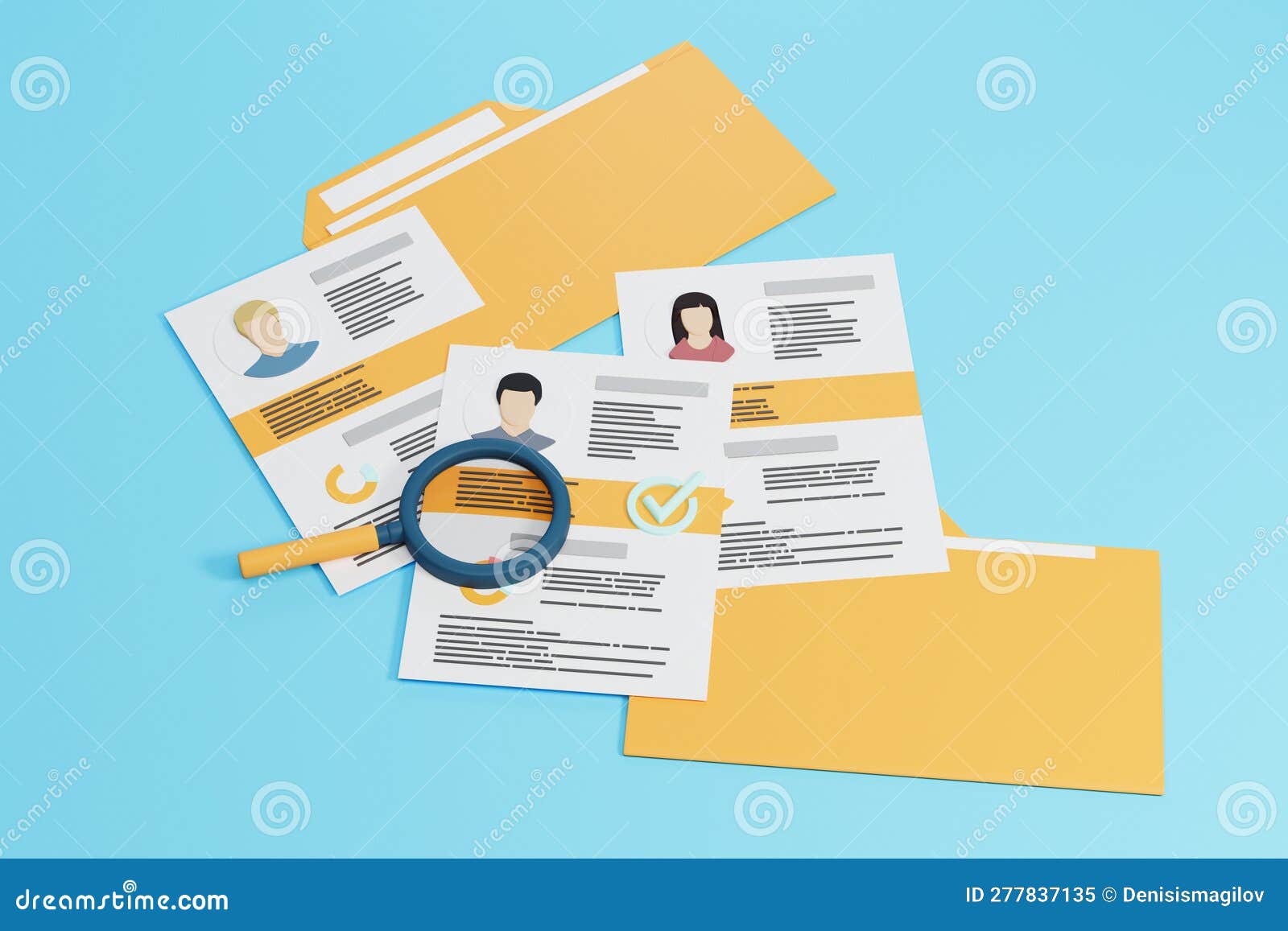 Stack of Job Applications with Folders and Magnifying Glass Stock ...