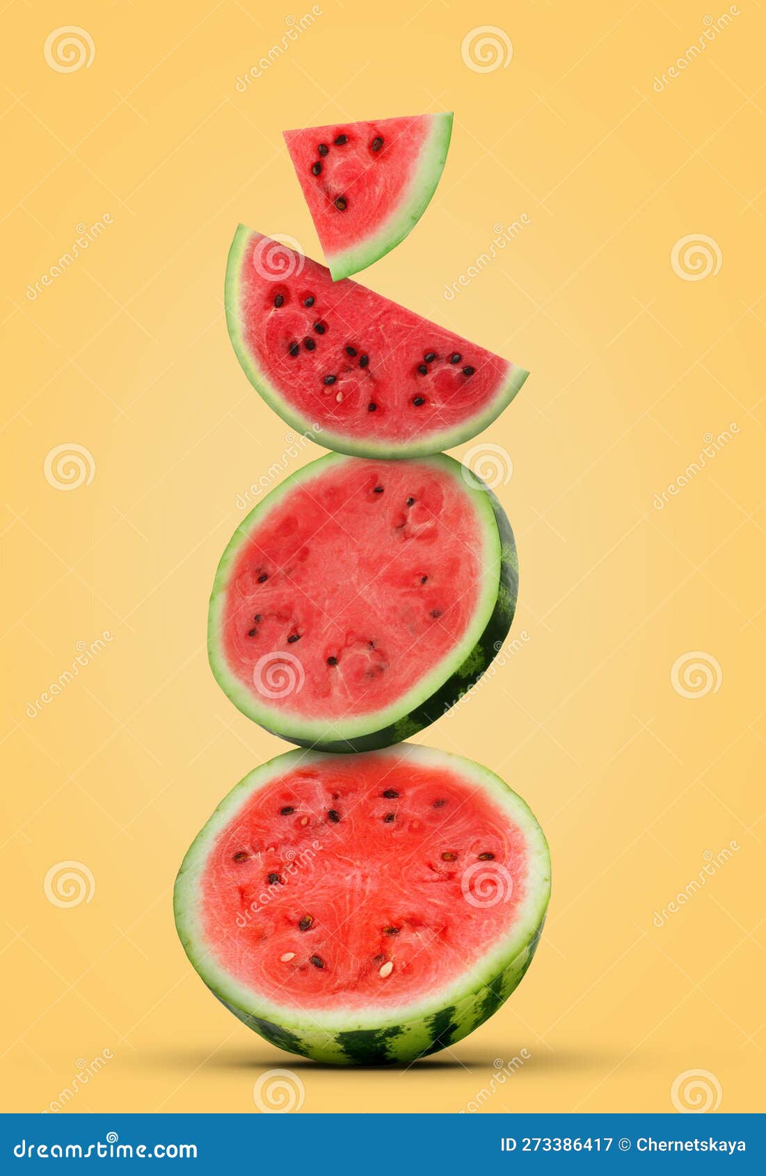 Stack of Juicy Watermelon Slices on Pastel Gold Background Stock Image ...