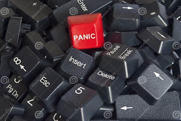 Stack of Keyboard Keys with Red Panic Button Stock Photo - Image of ...