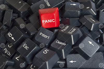Stack of Keyboard Keys with Red Panic Button Stock Photo - Image of ...