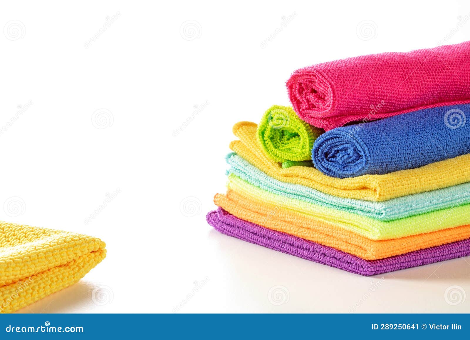 Stack of Kitchen Microfiber Towels in Bright Colors on a White ...