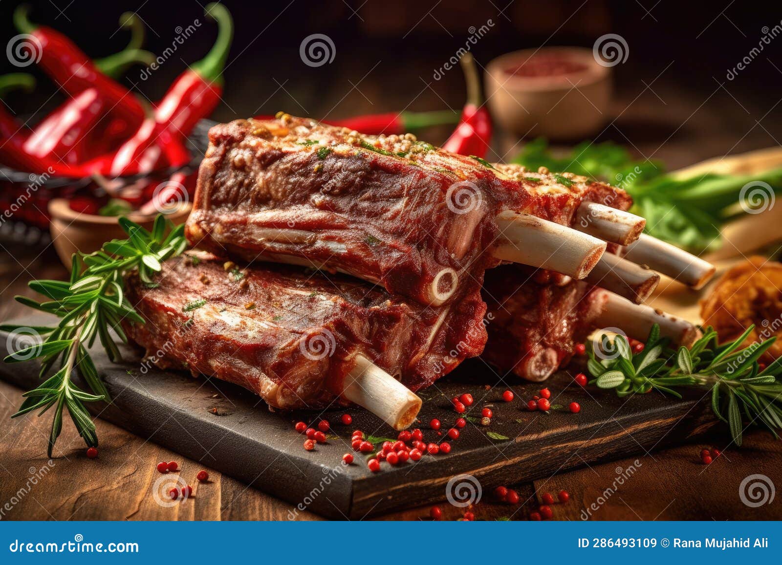 A Stack of Lamb Ribs Meat with Smoke and Pepper on the Side Ready To ...