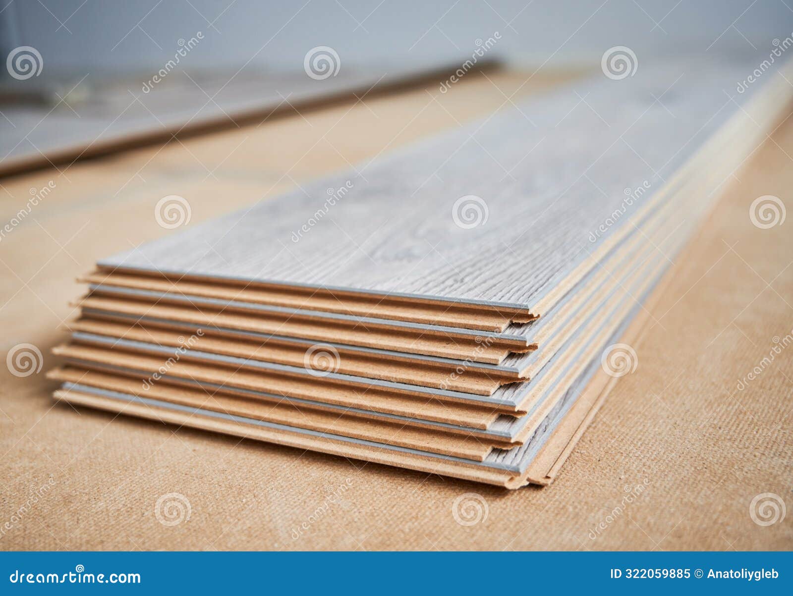 Stack of Laminate Wooden Planks on the Floor. Stock Image - Image of material, house: 322059885