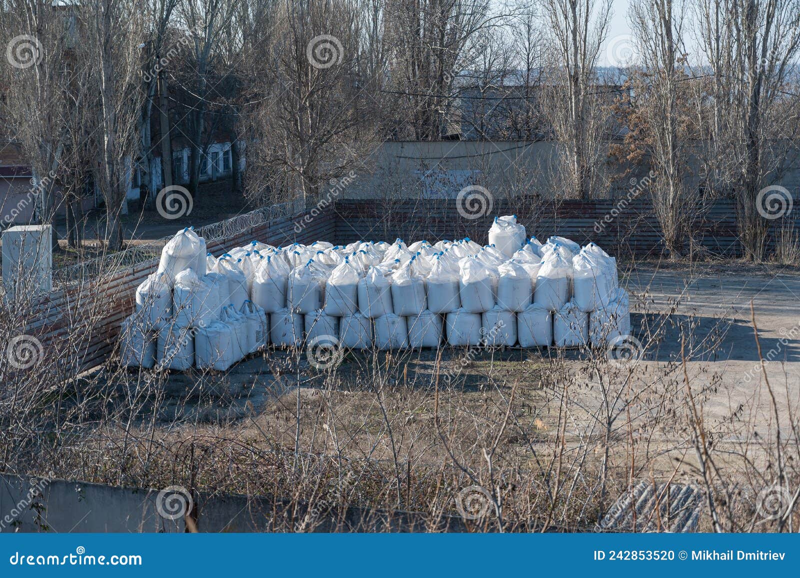 A Stack of Large Bags Outdoors. Industrial Warehouse Stock Photo ...
