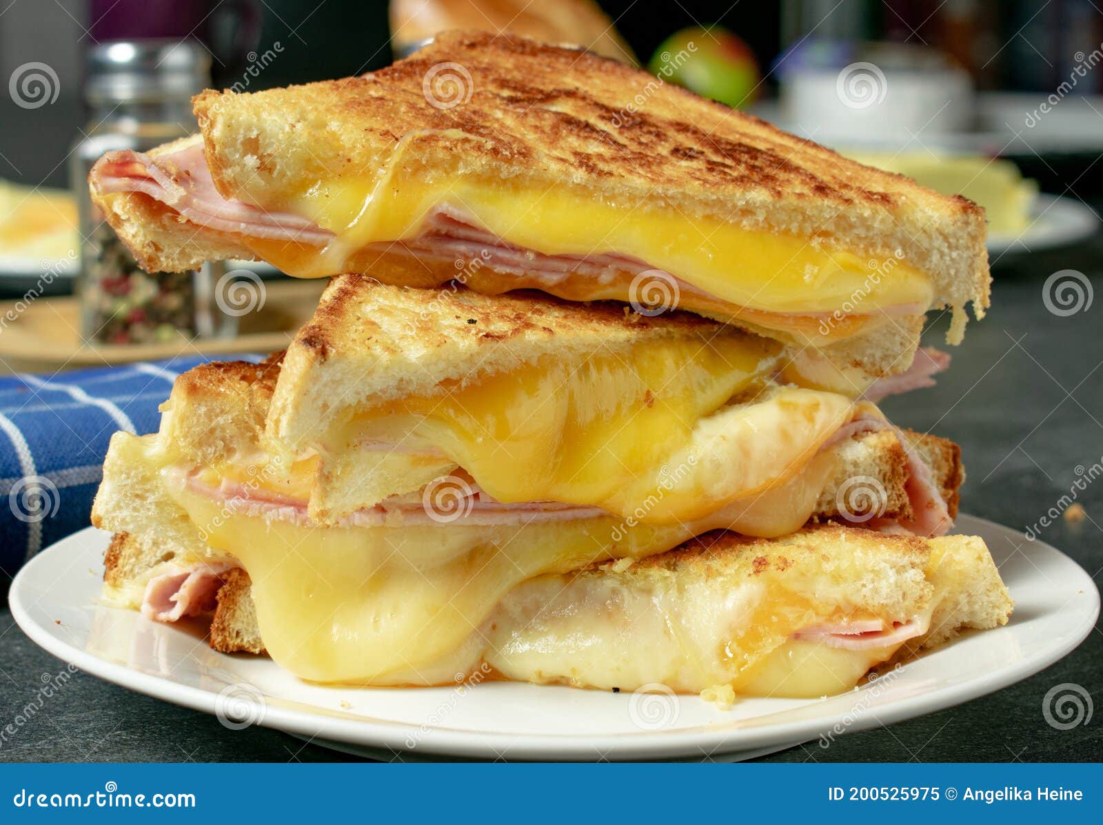 A Stack of Large Cheesy Ham and Cheese Sandwiches Stock Image - Image ...