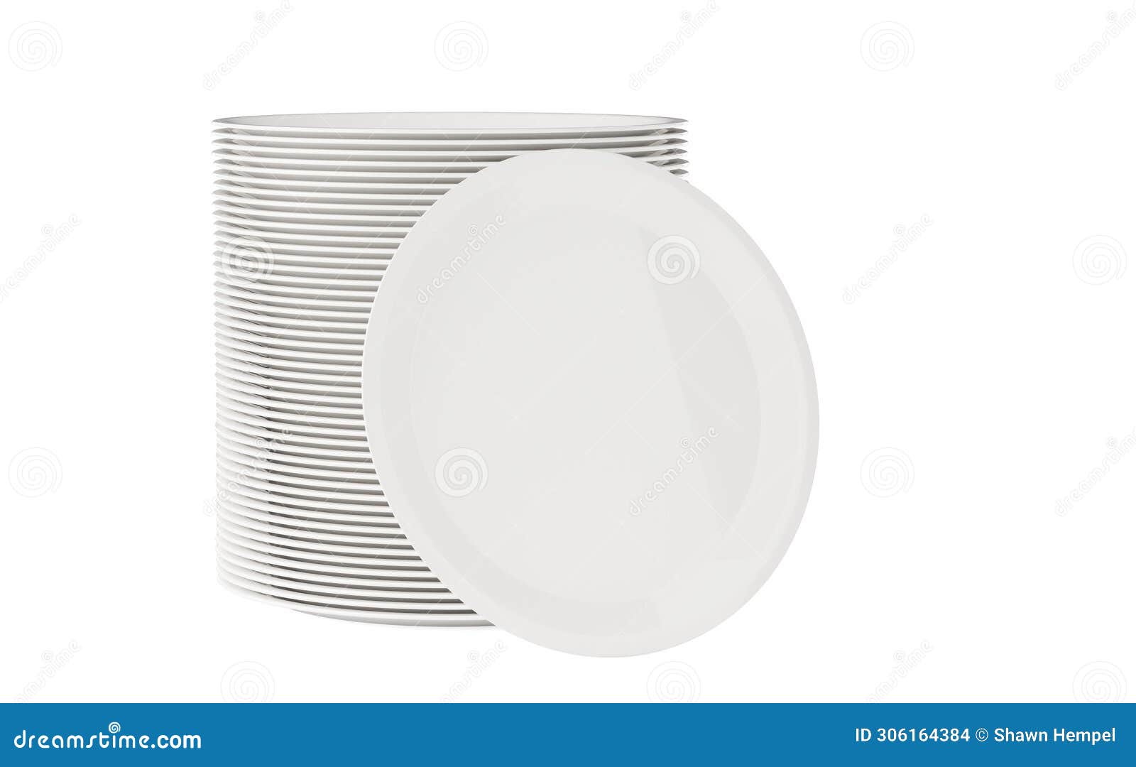 Stack of Large Empty White Porcelain Plates with One Plate Standing in ...