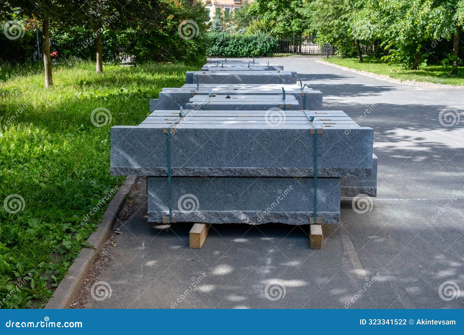 Stack of Large Granite Blocks for New Curbs on the Street Stock Photo ...
