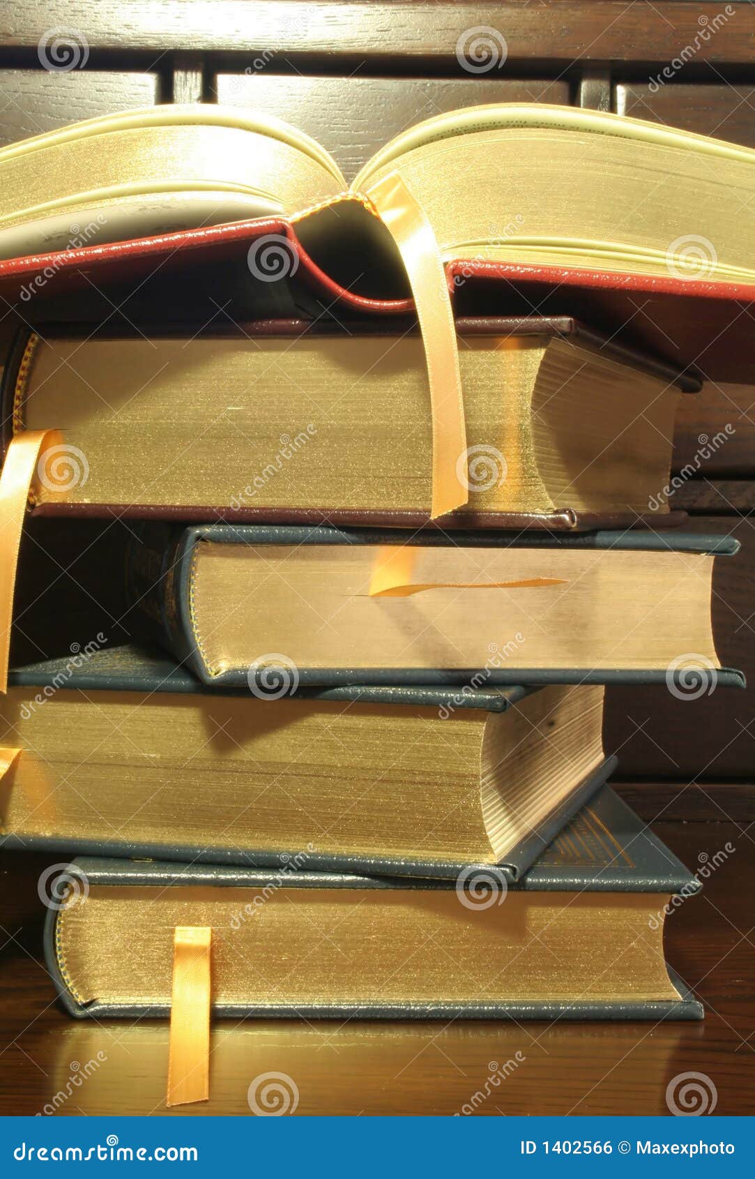 Stack of Leather Bound Books Stock Photo - Image of library, stack: 1402566