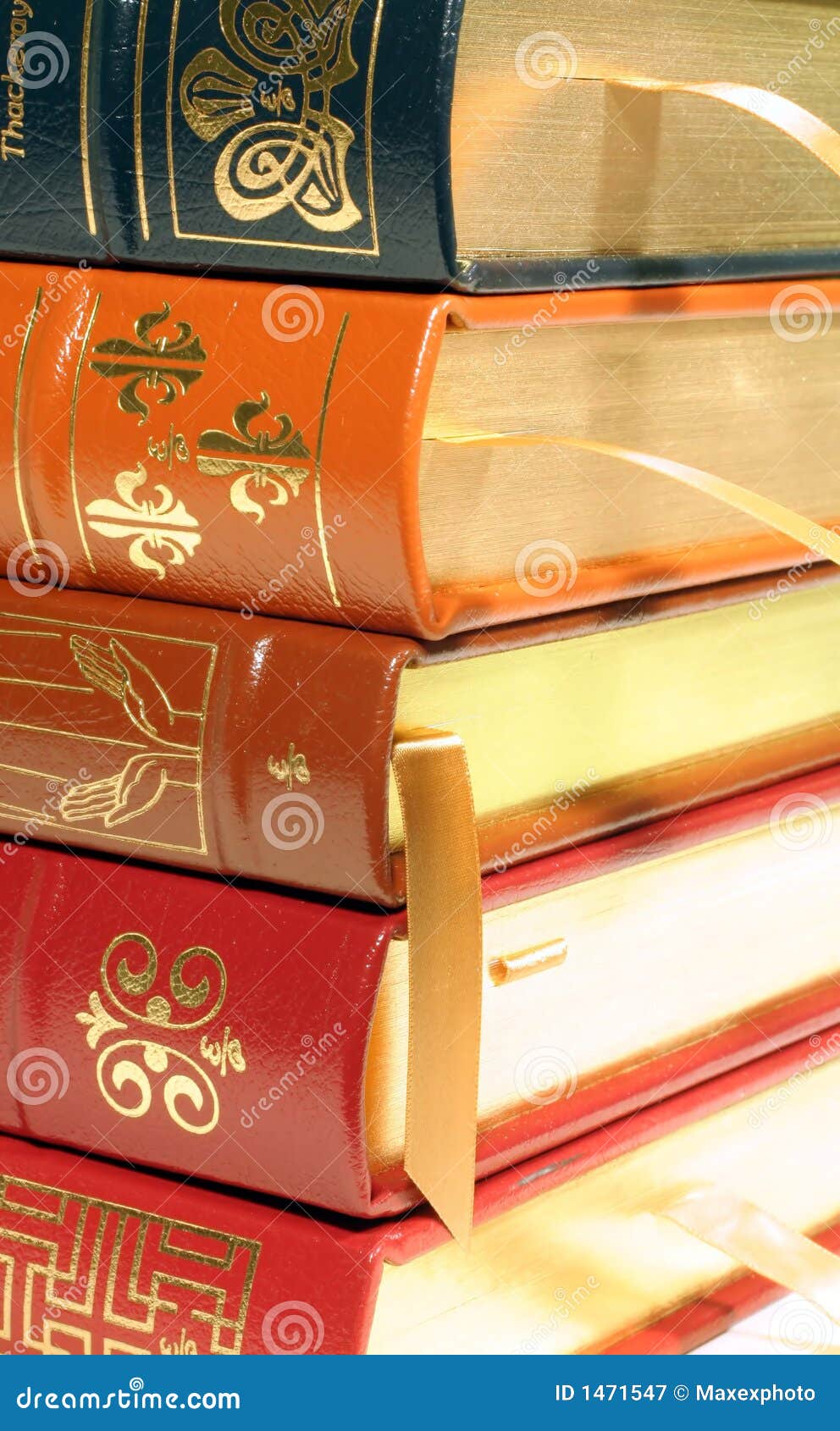 Stack of Leather Bound Books Stock Image - Image of gold, read: 1471547