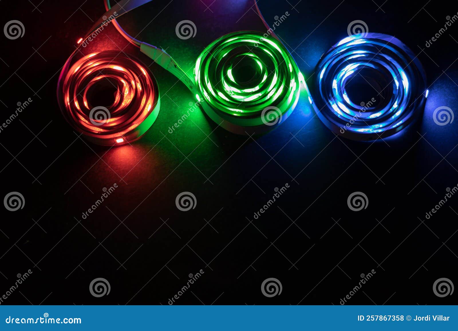 A Stack of LED Lights on Coiled Flexible Lighting Strips, Colour RGB ...