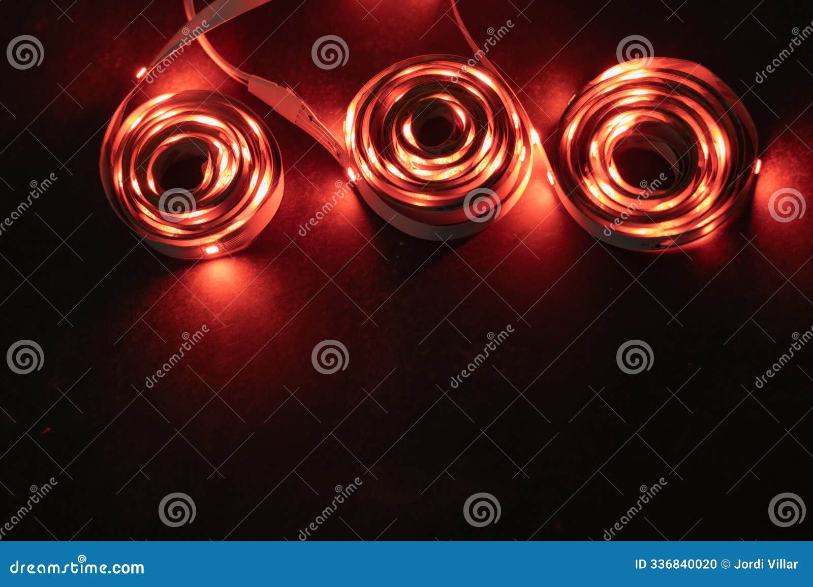 A Stack of LED Lights on Coiled Flexible Lighting Strips, Red Colors ...