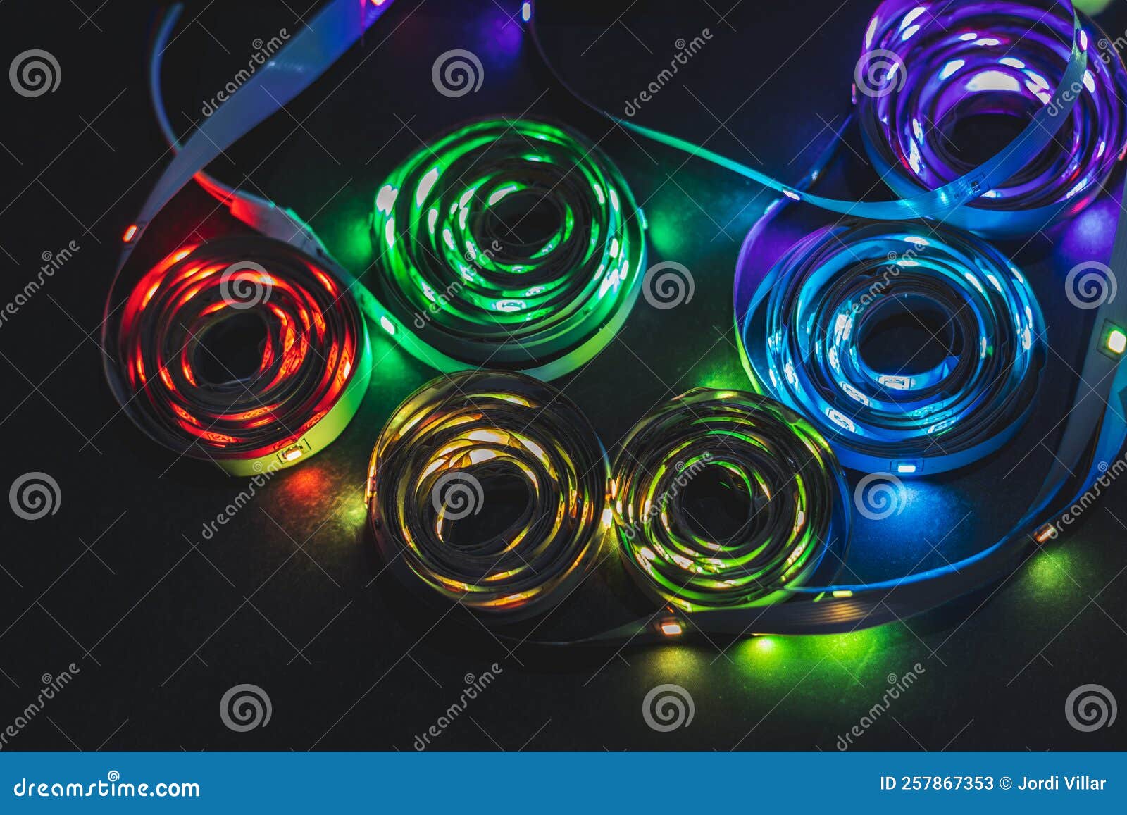 A Stack of LED Lights on Coiled Flexible Lighting Strips, Various ...