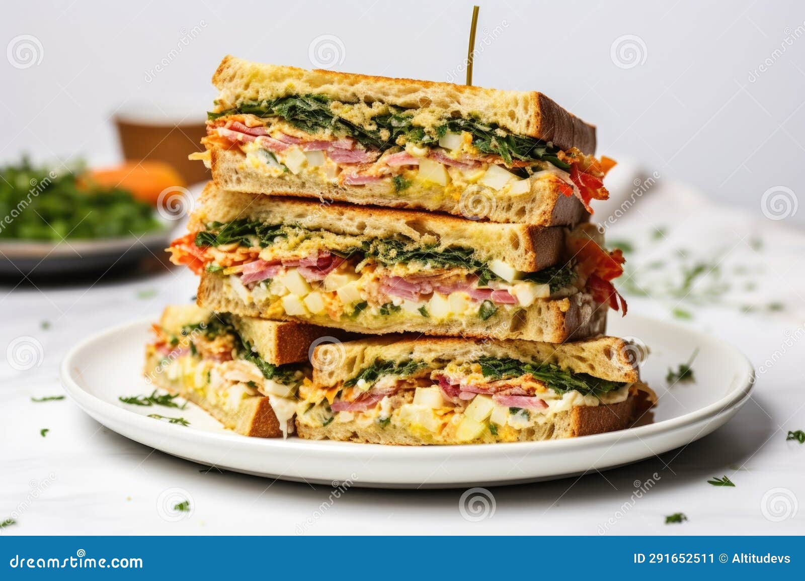 A Stack of Leftover Sandwiches on a White Plate Stock Image - Image of ...