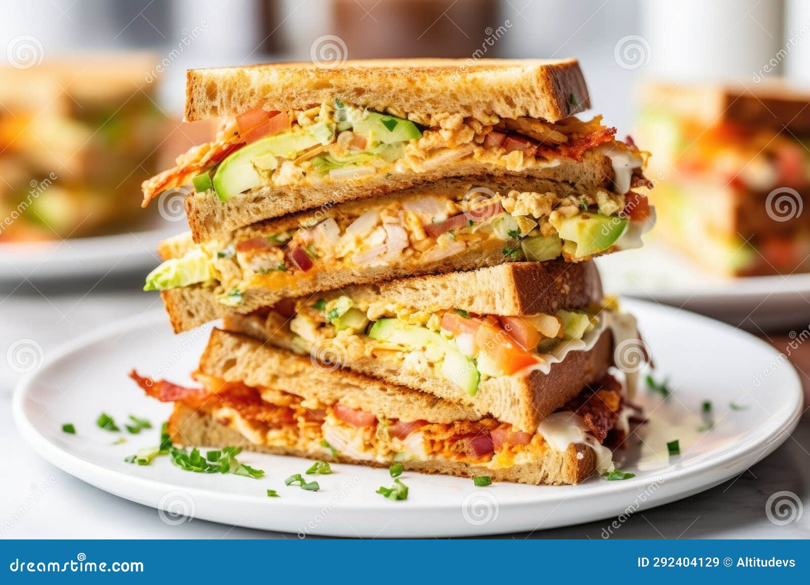 A Stack of Leftover Sandwiches on a White Plate Stock Image - Image of ...