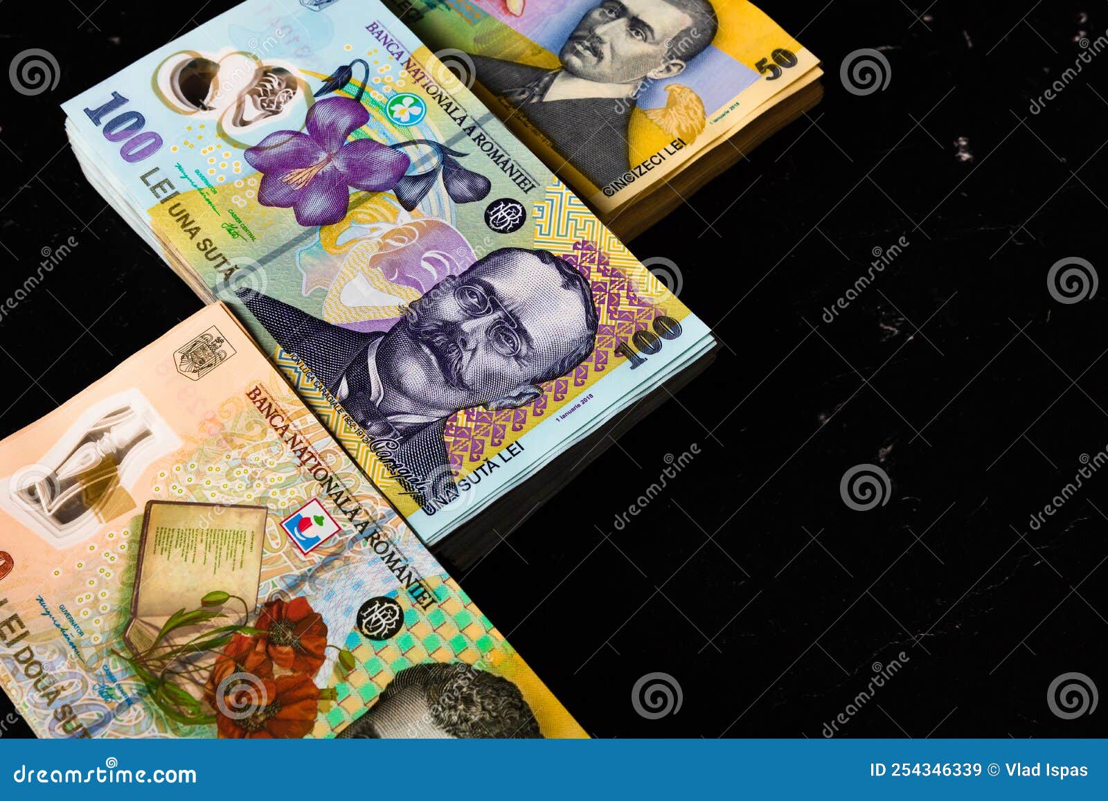 Stack of LEI Romanian Money. RON Leu Money European Currency Stock ...