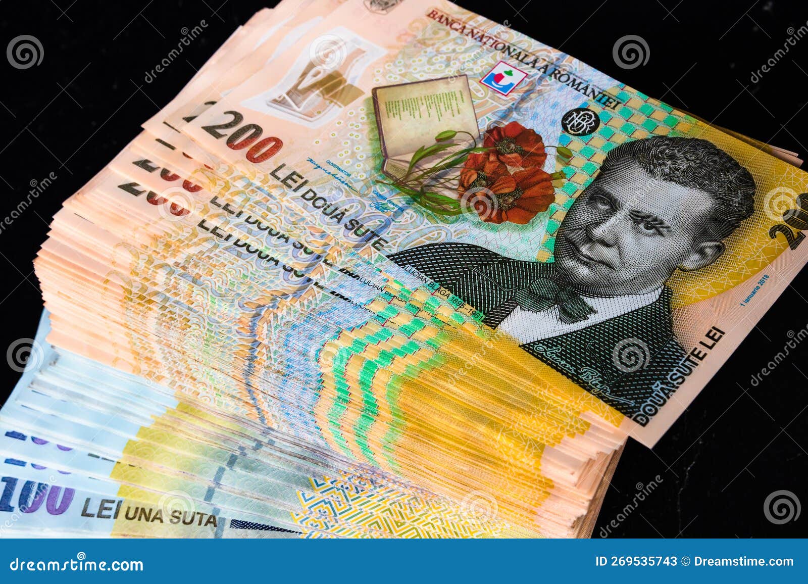 Stack of LEI Romanian Money. RON Leu Money European Currency Stock ...