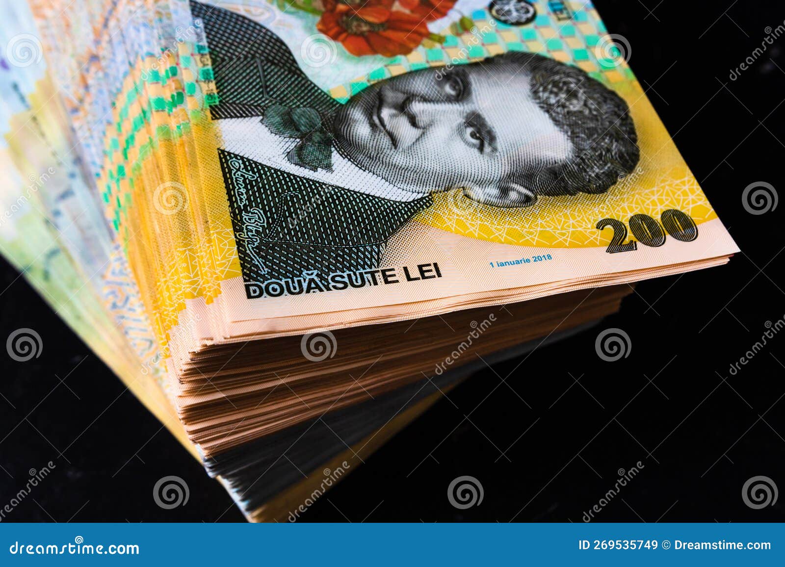 Stack of LEI Romanian Money. RON Leu Money European Currency Stock ...
