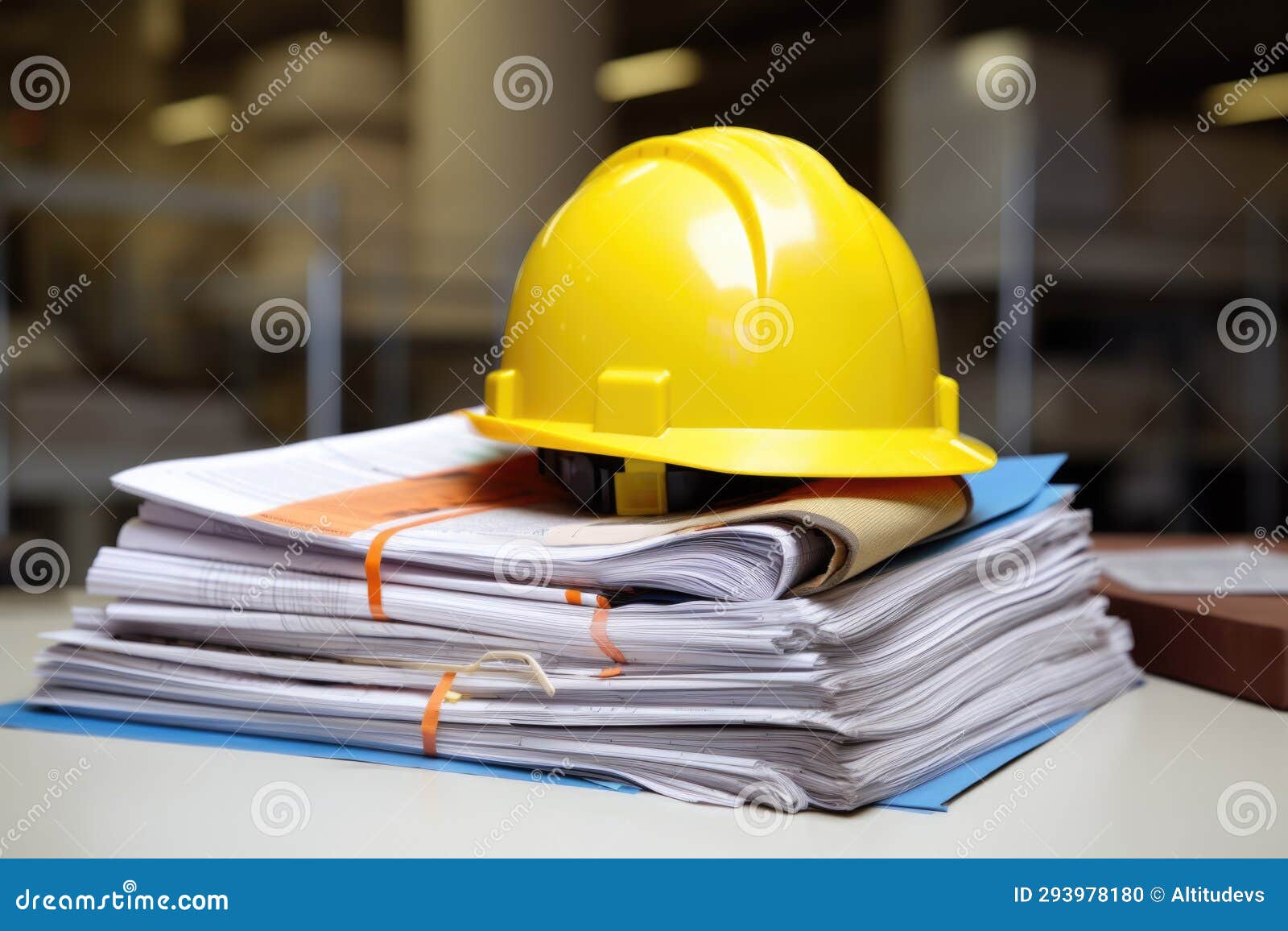 Stack of Liability Forms Near a Workplace Safety Poster Stock ...