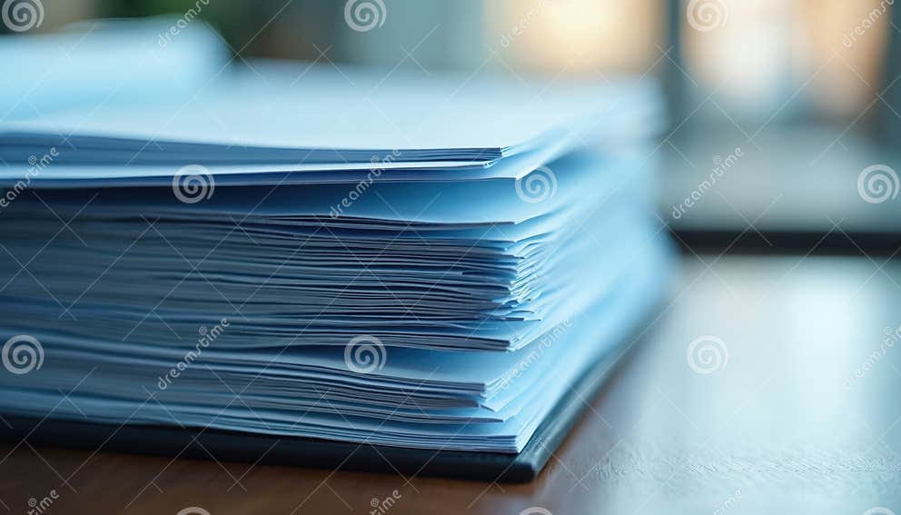 Stack of Light Blue Documents Rests on Table. Policy Documents ...