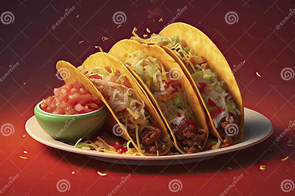 A Stack of Loaded Tacos on a Fiery Stock Illustration - Illustration of ...
