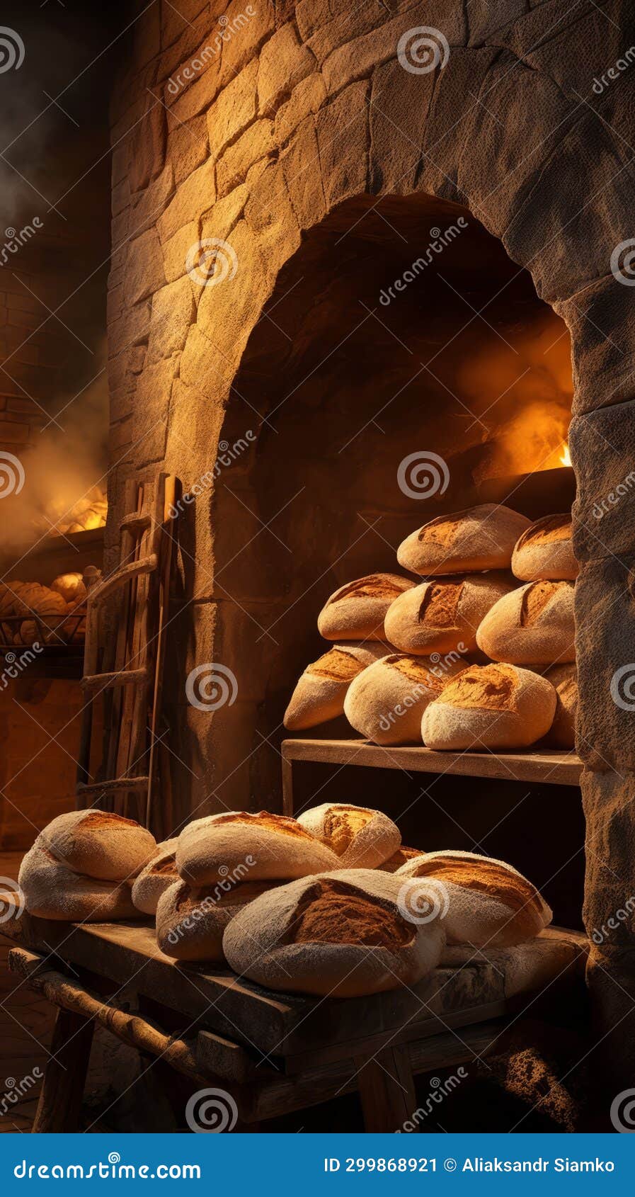 A Stack of Loaves of Bread in a Stone Oven Stock Image - Image of grain ...