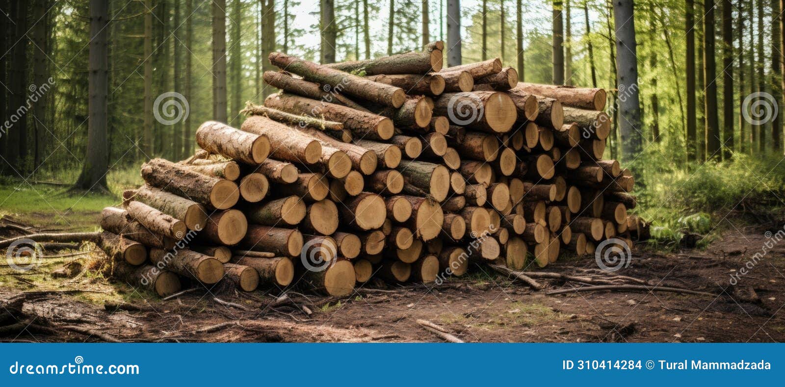 A Stack of Logs Amidst Trees, Showcasing the Logging Activity in the ...