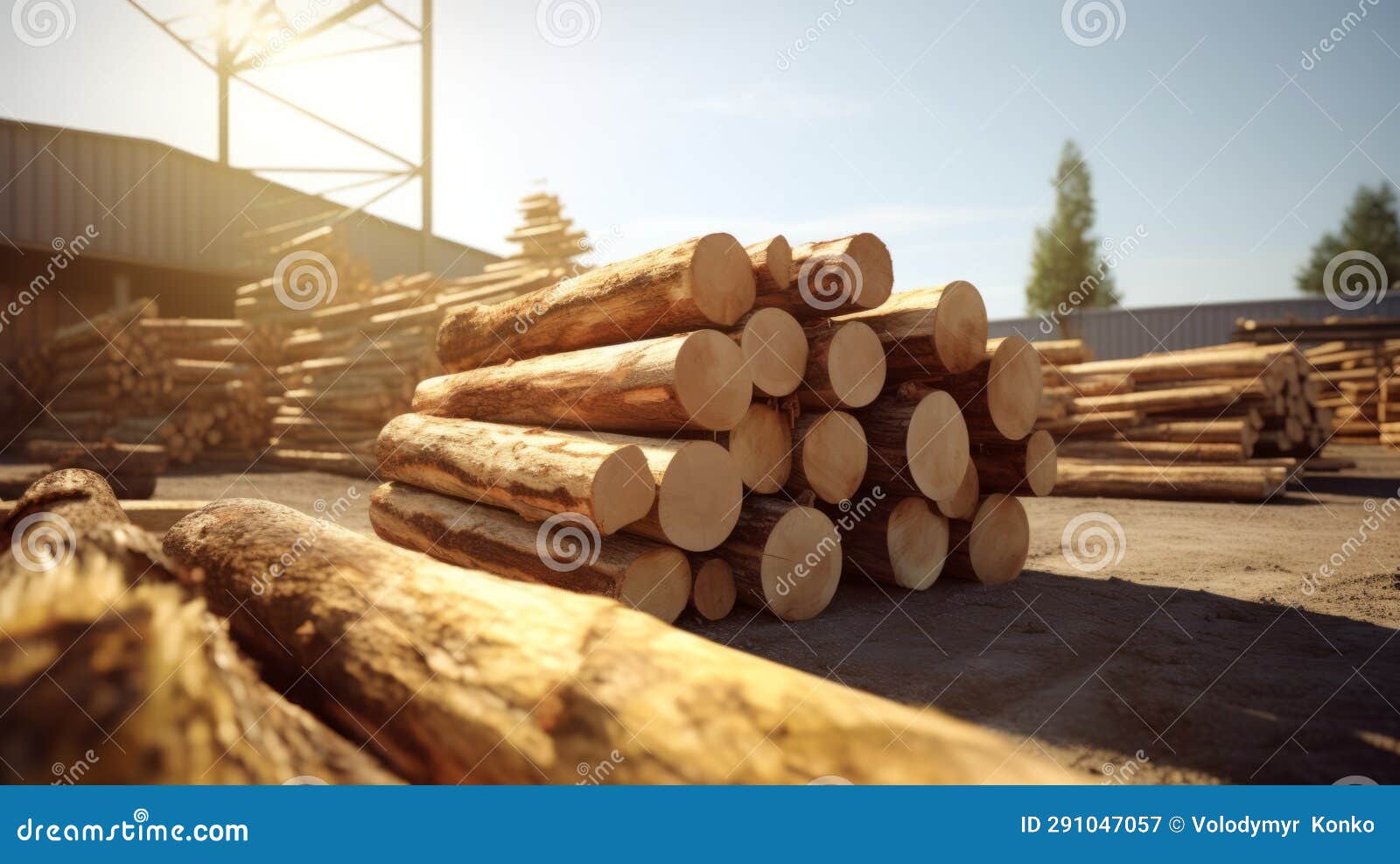 A Stack of Logs in Front of a Rustic Building Stock Illustration ...