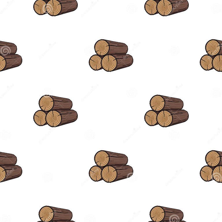 Stack Of Logs Icon In Cartoon Style On White Background Sawmill And