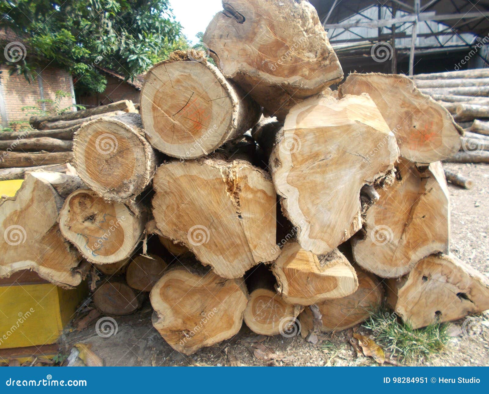 Stack of logs wooden stock image. Image of building, frontyard - 98284951