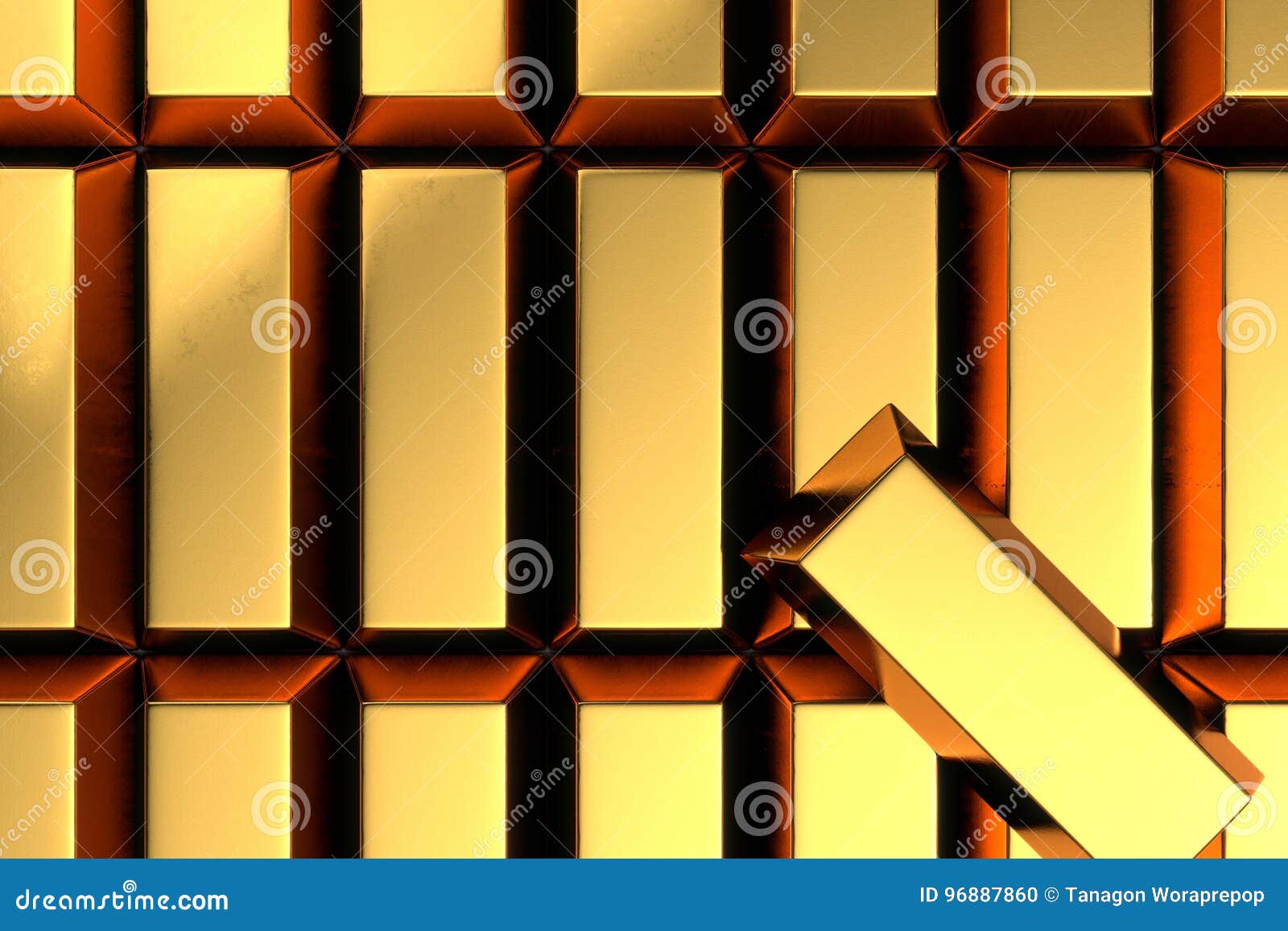 Stack of a Lot Gold Bars with One Gold Bar on Top in Top View Stock ...