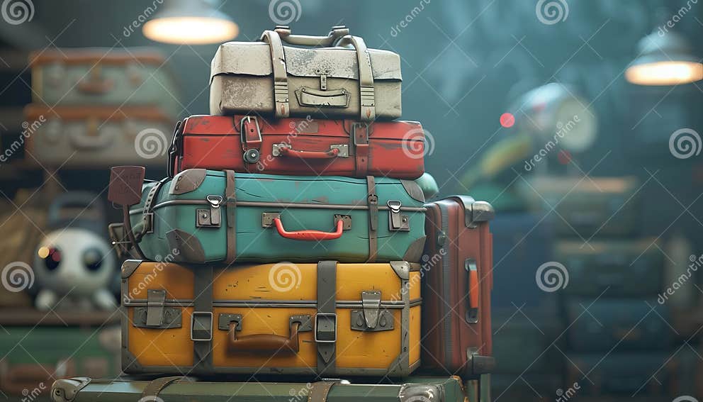 A Stack of Luggage, Backpack, and Briefcase for a Journey Generated ...