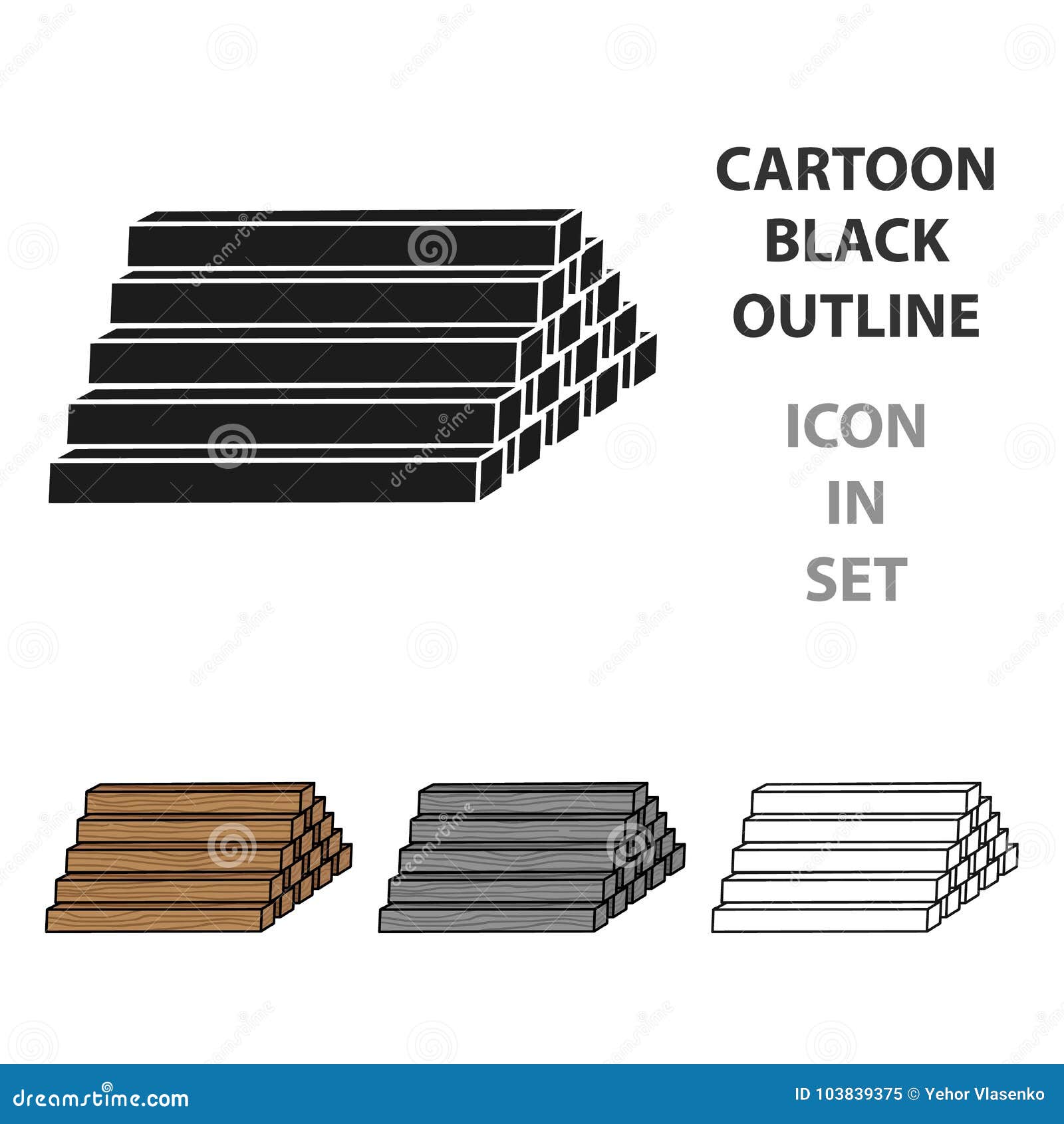 Stack of Lumbers Icon in Cartoon Style Isolated on White Background ...