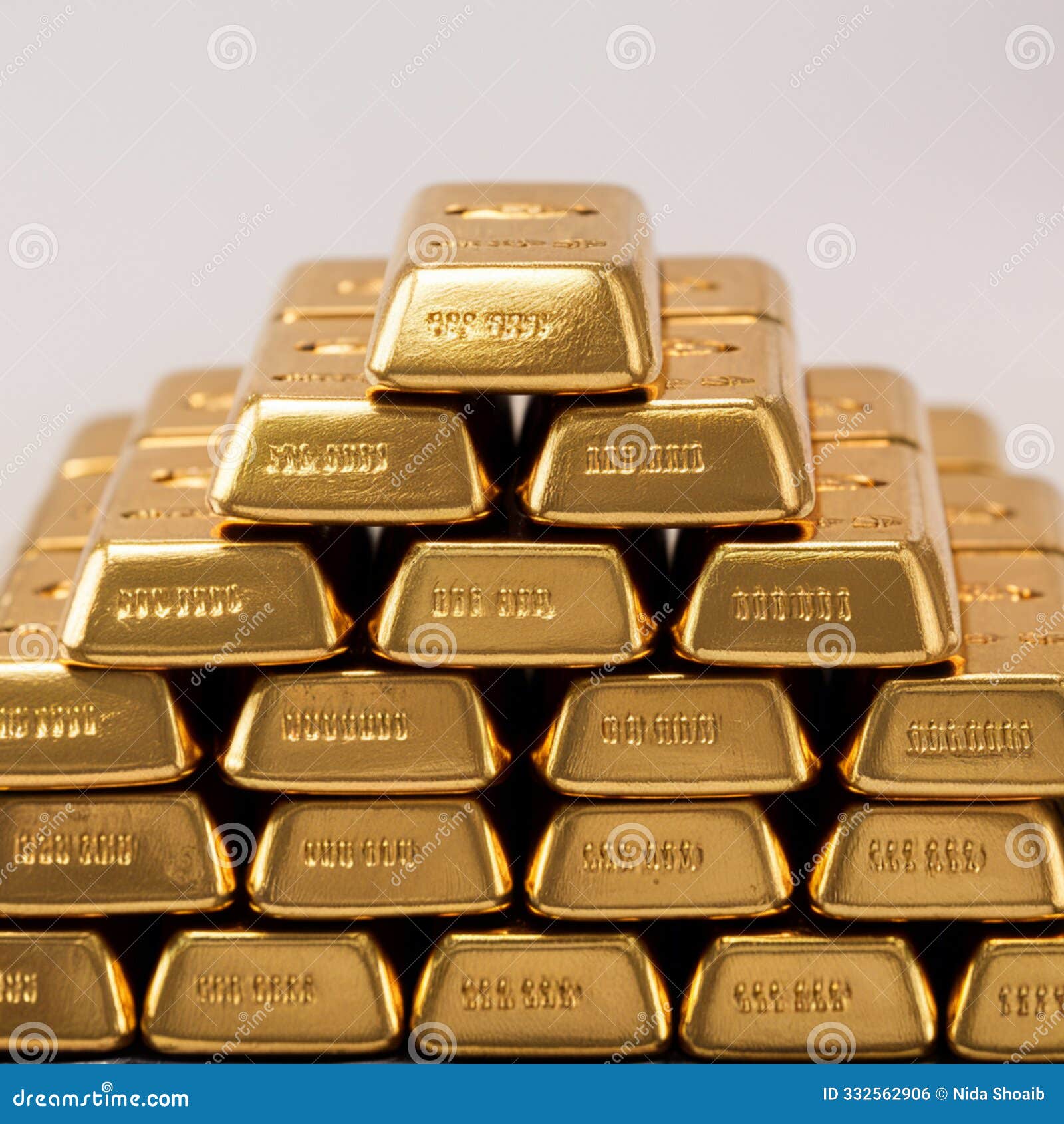 Stack of Lustrous Gold Bars Closely Packed with Engraved Markings ...