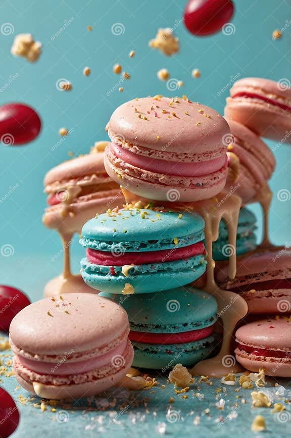 Stack of Macarons with Blue and Pink Filling Stock Illustration ...