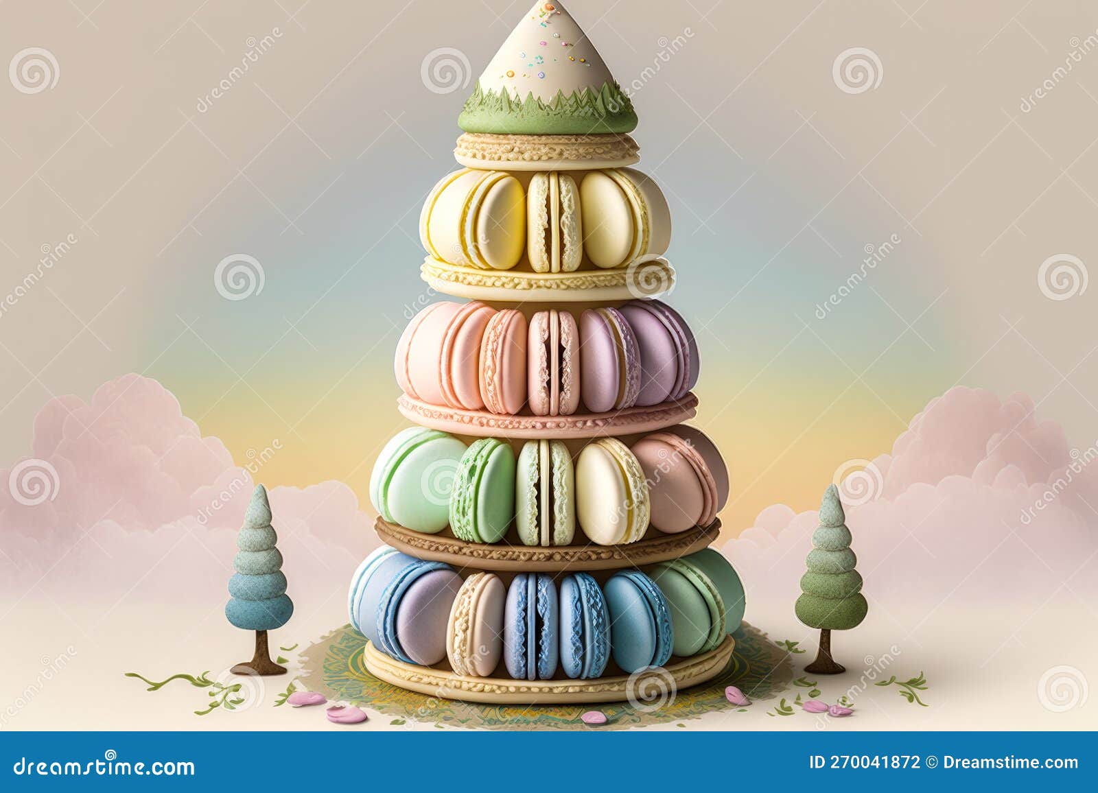 Stack of Macarons on Top of Tree. Generative AI Stock Illustration ...