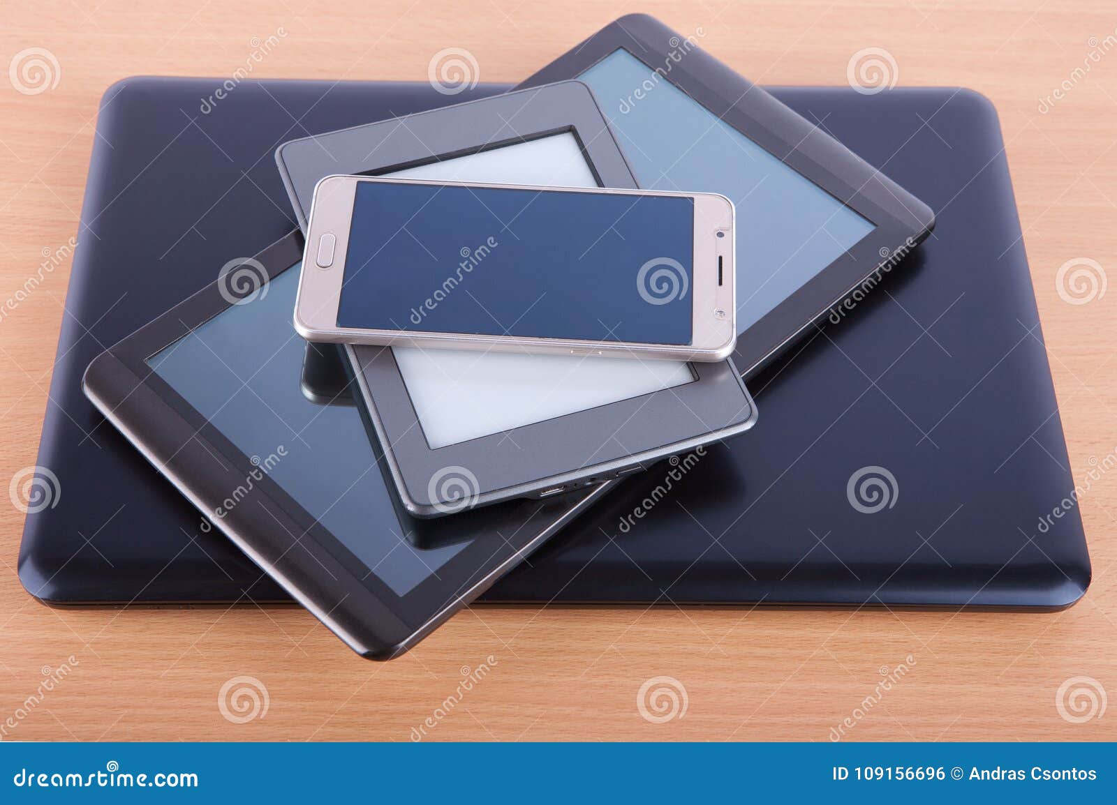 Stack Made of Different Gadgets: from Smartphone, Ebook Reader, Stock ...