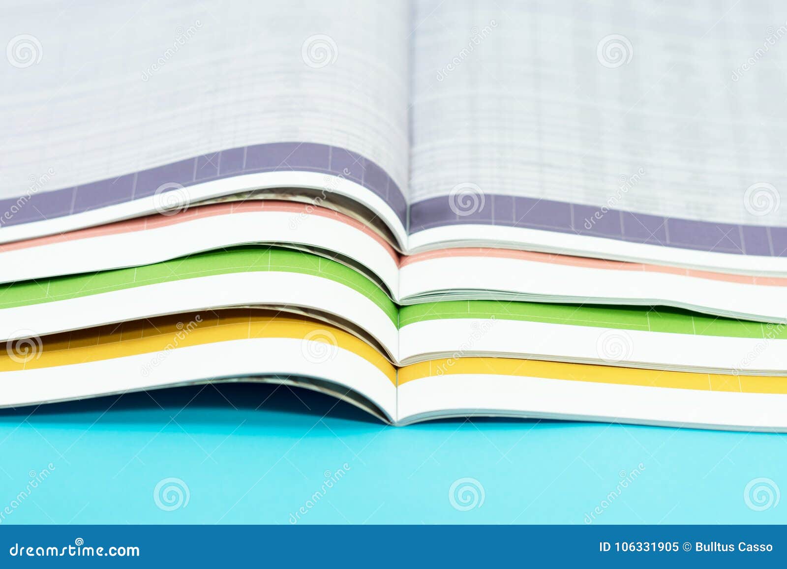 Stack of Magazines on Blue Background Stock Image - Image of data ...