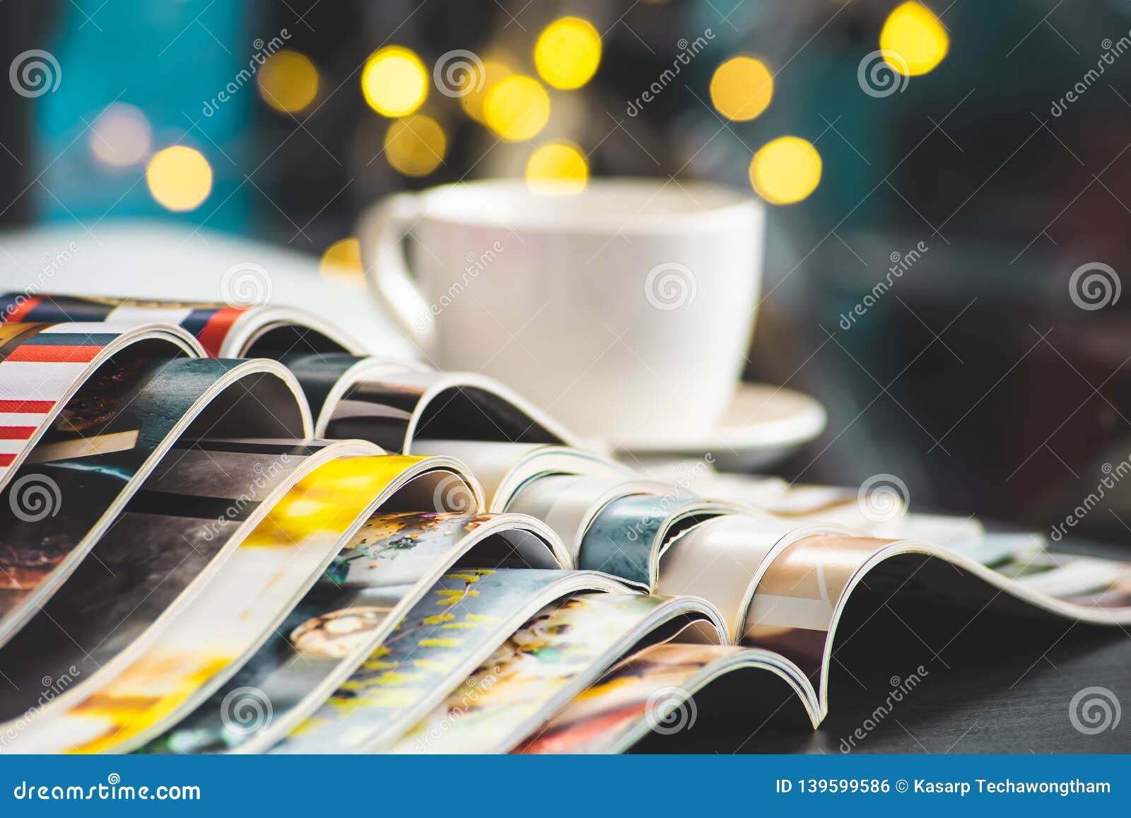 Stack Of Magazines And Newspaper Open Page On Table Royalty-Free Stock ...