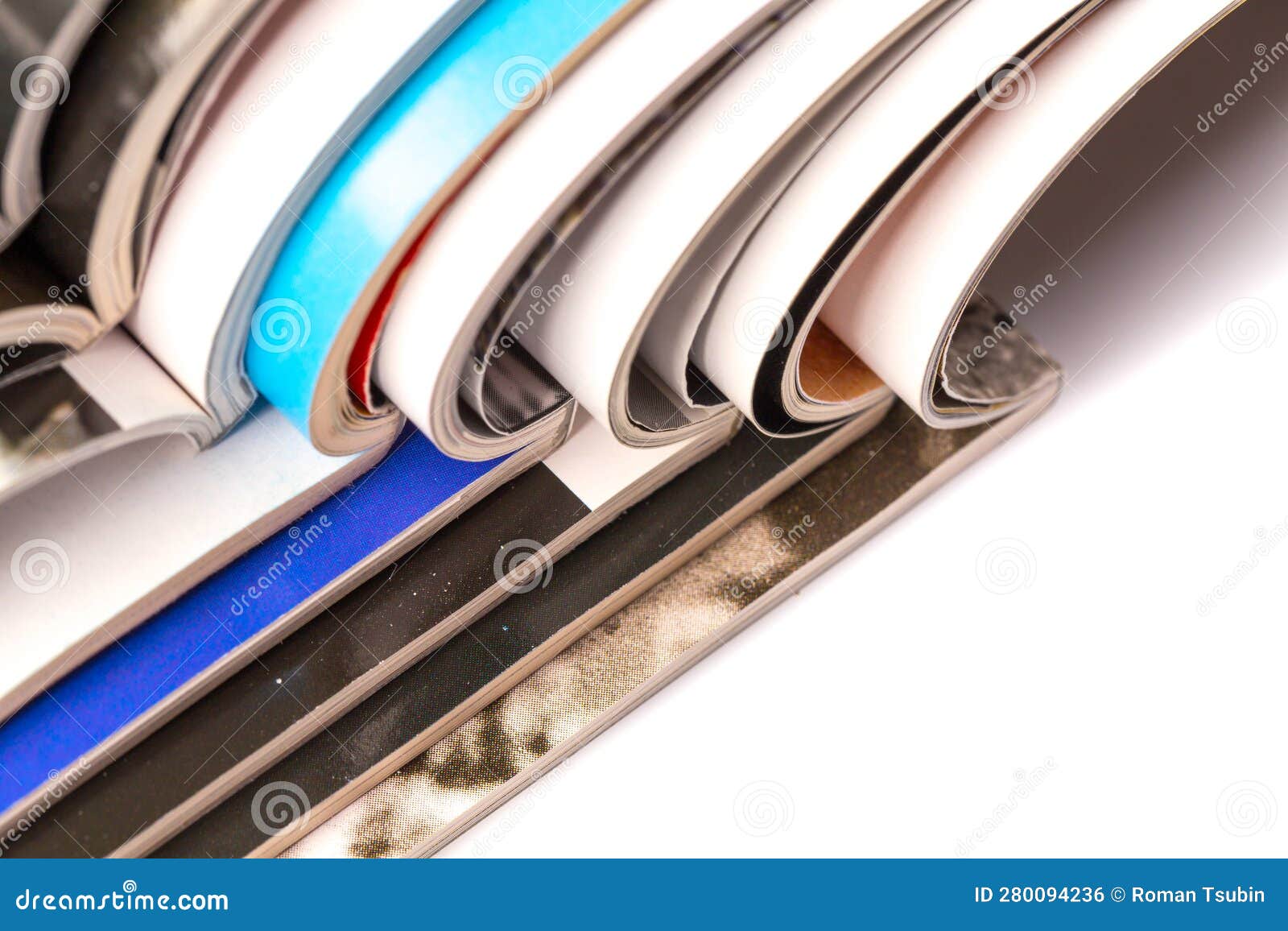 Stack of Magazines on White Background Stock Photo - Image of heap ...