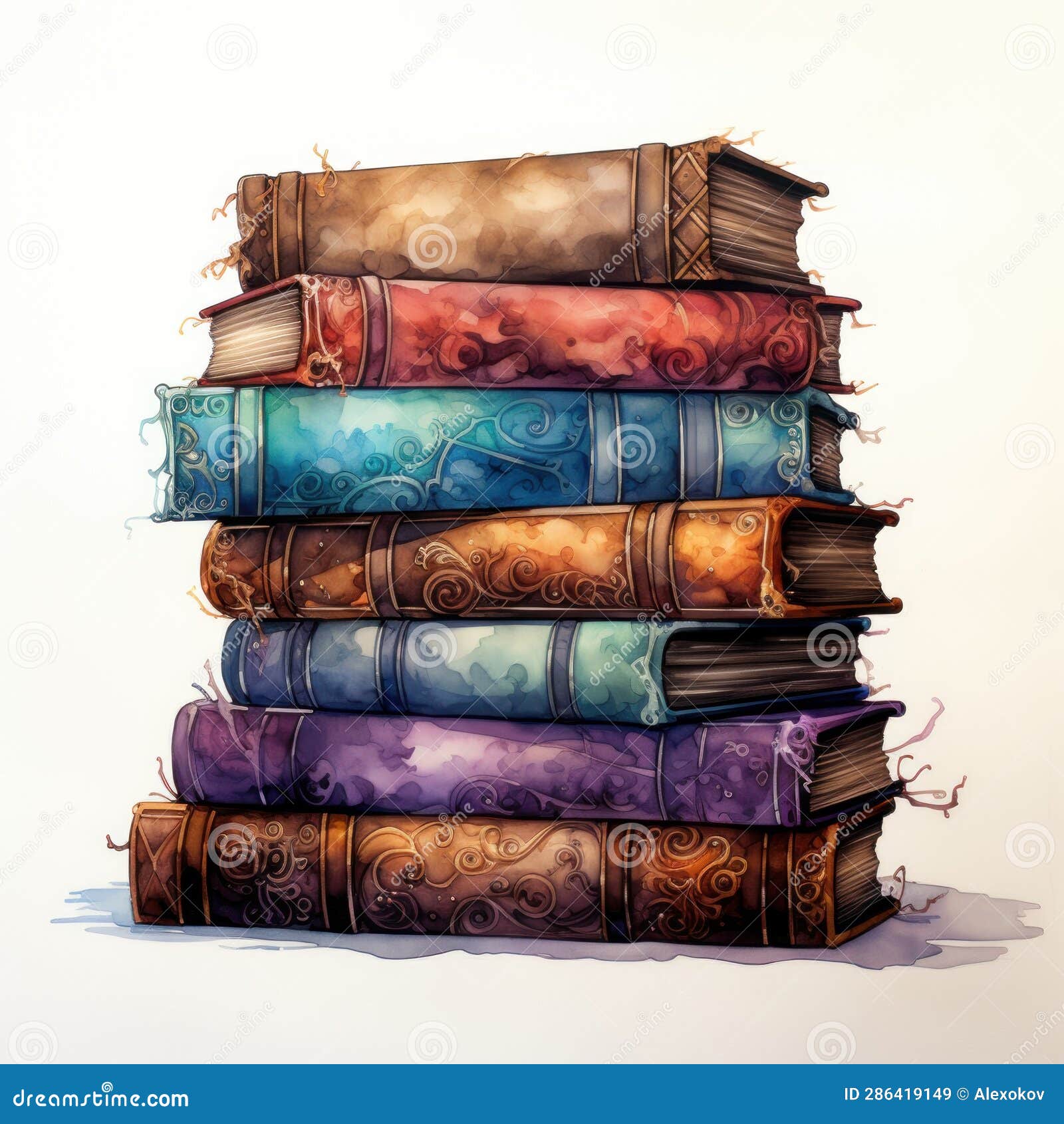 Stack of Magical Looking Books on White Background AI Generated Stock ...