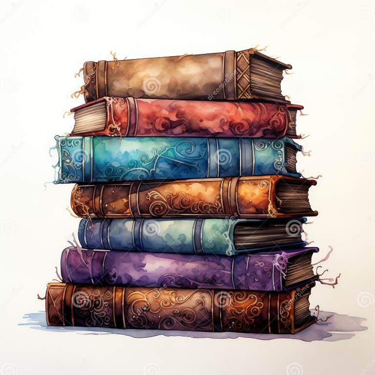 Stack of Magical Looking Books on White Background AI Generated Stock ...