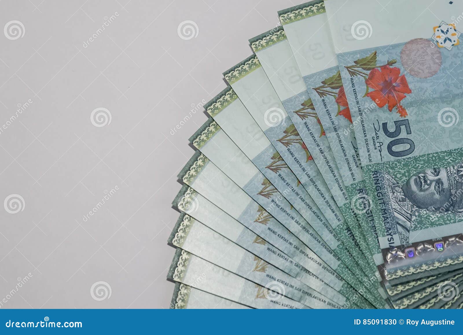 Stack Of Ringgit Malaysia Bank Note With Isolated White Background ...