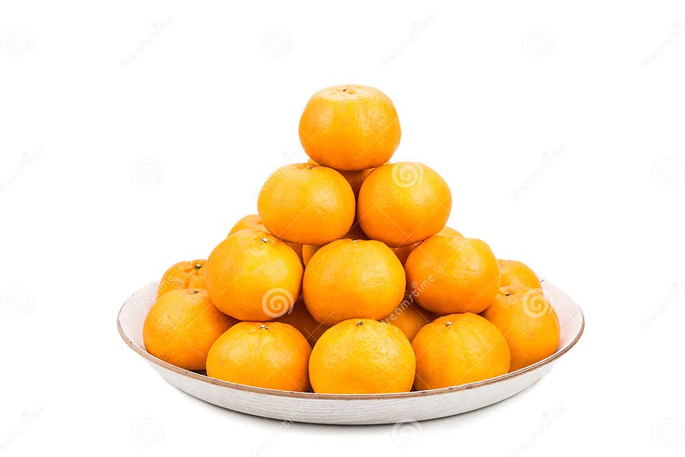 Stack of Mandarin Oranges in Tray with White Background Stock Image ...