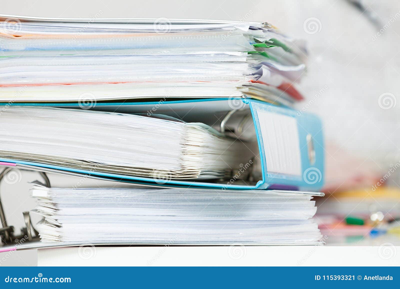 Stack of Many Binders with Documents Stock Image - Image of documents ...